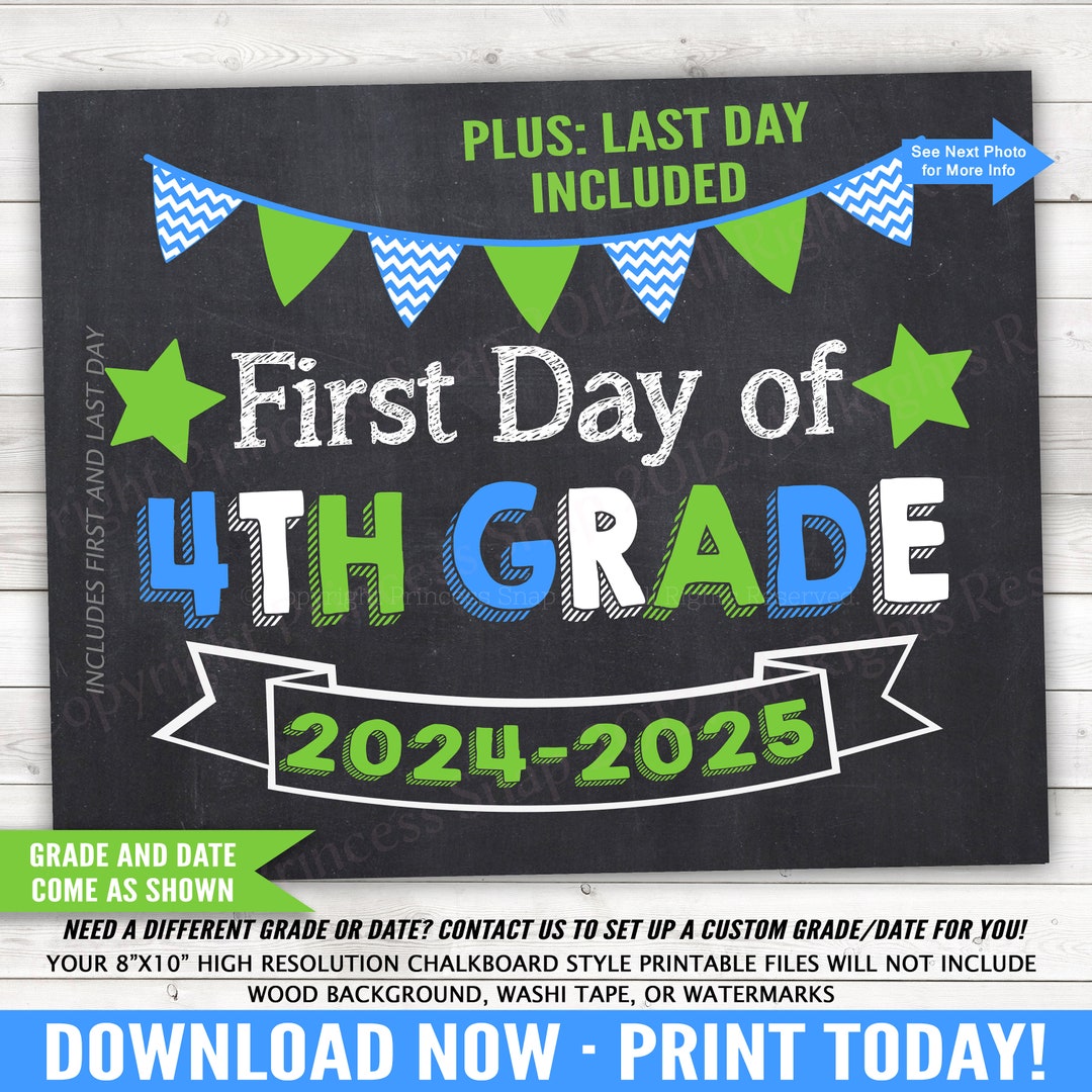 First and Last Day of 4th Grade, 2024-2025, 4th Grade Photo Prop, Blue ...