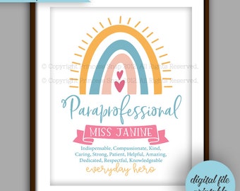 Paraprofessional Gift, Para Printable, Customizable Teacher Aide ...
