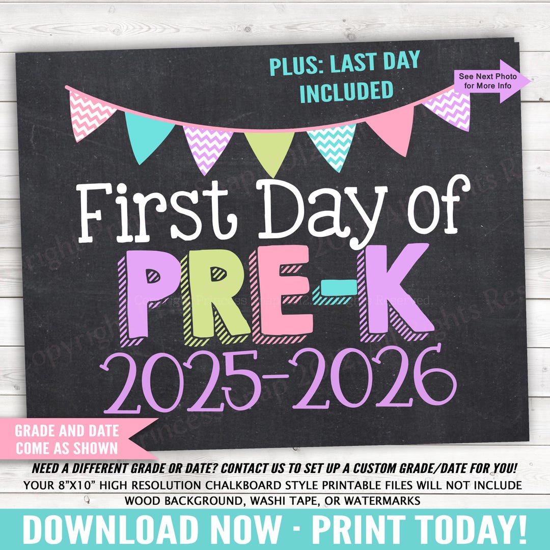 First and Last Day of Pre-k, 2025-2026 Prek Photo Prop, Pink Teal ...