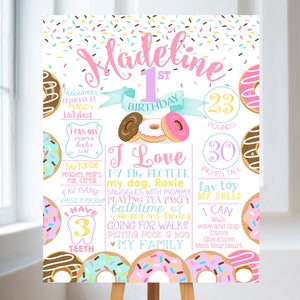 Donut First Birthday Chalkboard Poster, Donut Pink Purple Teal 1st ...