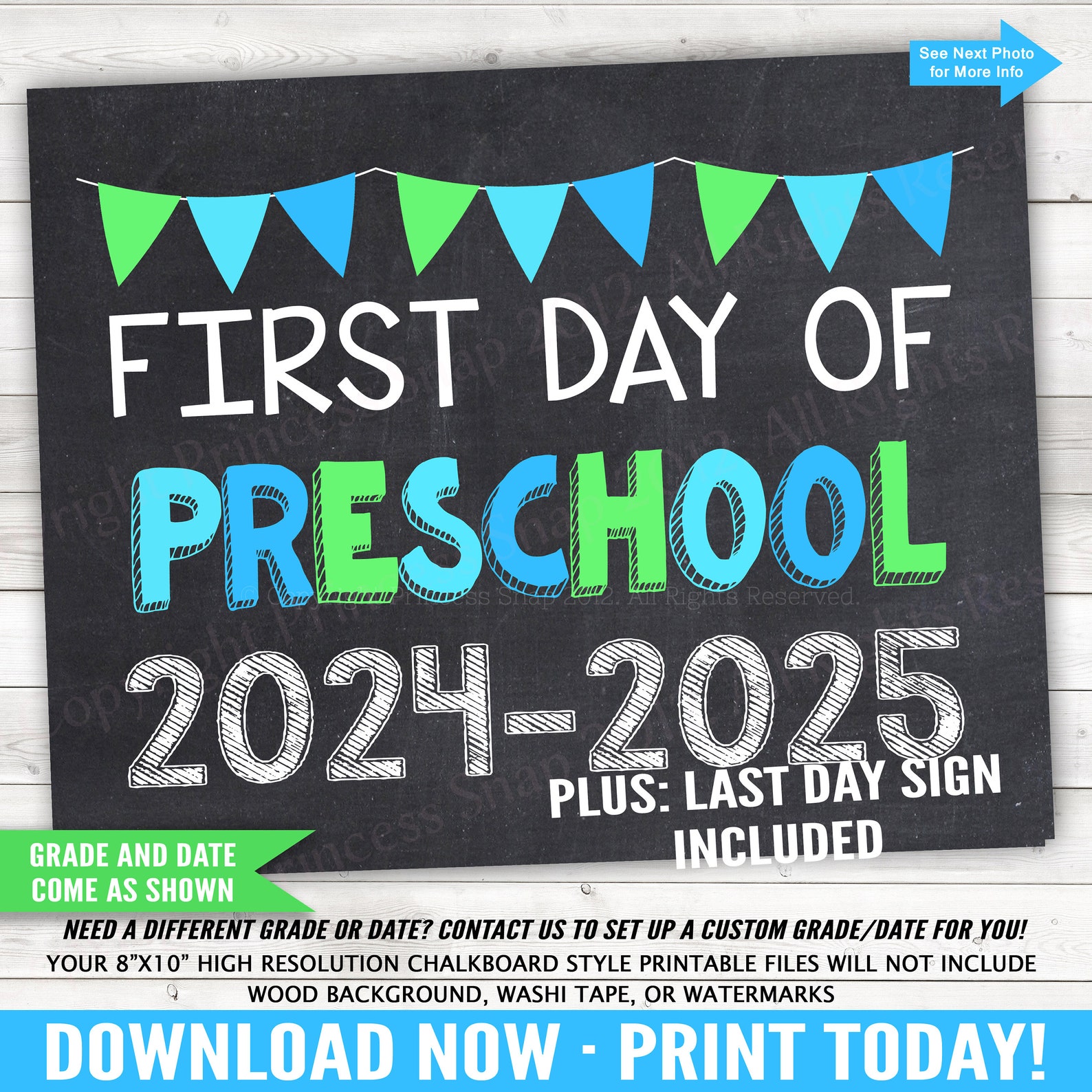 First and Last Day of Preschool, 2024-2025 Preschool Photo Prop, Blue ...