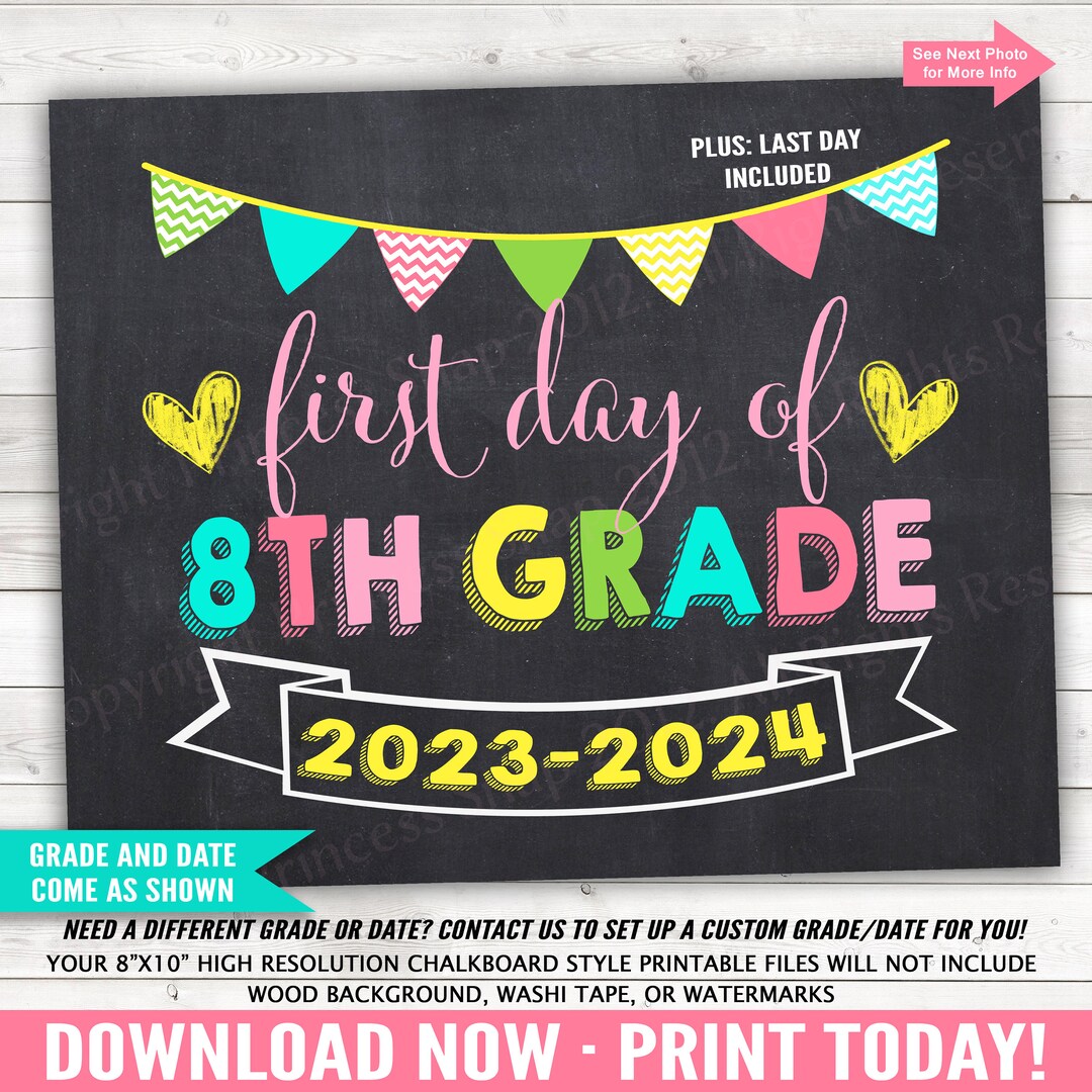 First and Last Day of 8th Grade 2023-2024 School Photo Prop - Etsy UK