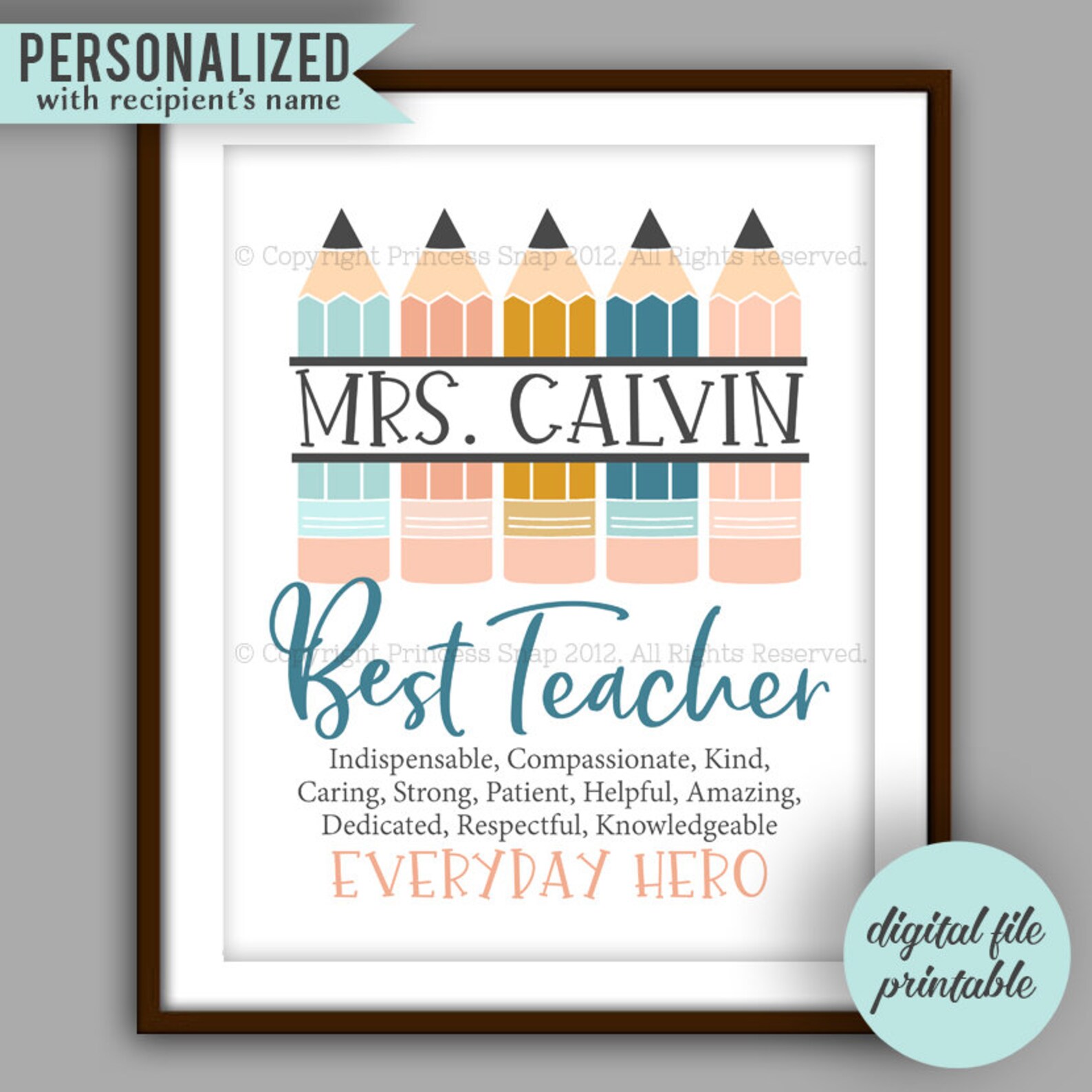 Pencil Teacher Gift, Personalized Teacher Gift Printable, Teacher Quote ...