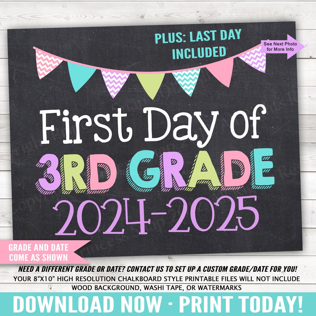 First and Last Day of 3rd Grade, Banner 2024-2025 Photo Prop, Pink ...