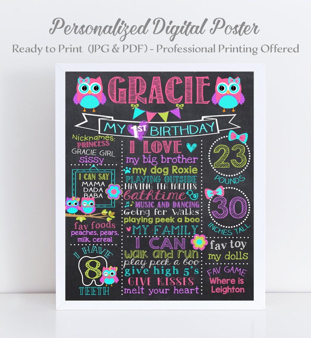 Owl First Birthday Chalkboard - Owls Milestone - Owl 1st Birthday ...