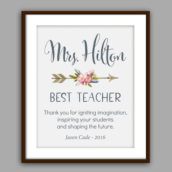 Teacher Gift Flower Personalized Teacher Printable Floral | Etsy