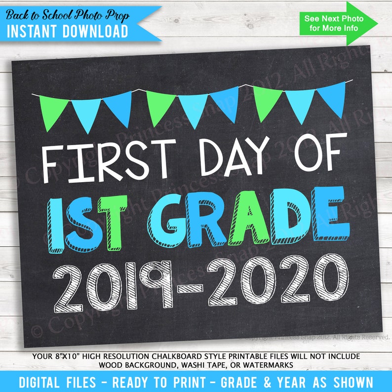 First Day of 1st Grade 2019-2020 Photo Prop Blue and Green | Etsy