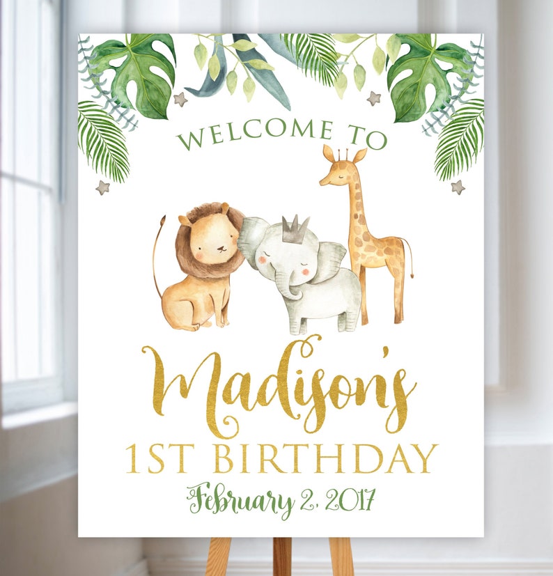 Safari Welcome Poster Watercolor Jungle Birthday Sign - Etsy