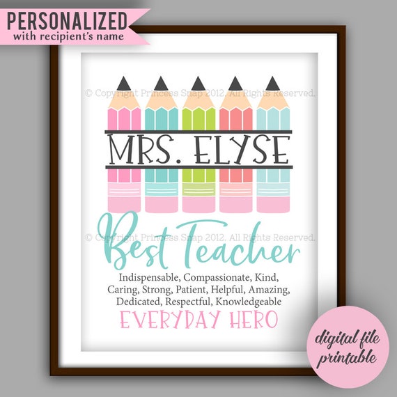 Pencil Teacher Gift Personalized Teacher Gift Printable - Etsy