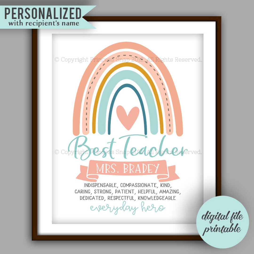 Rainbow Teacher Gift, Personalized Teacher Gift Printable, Teacher ...