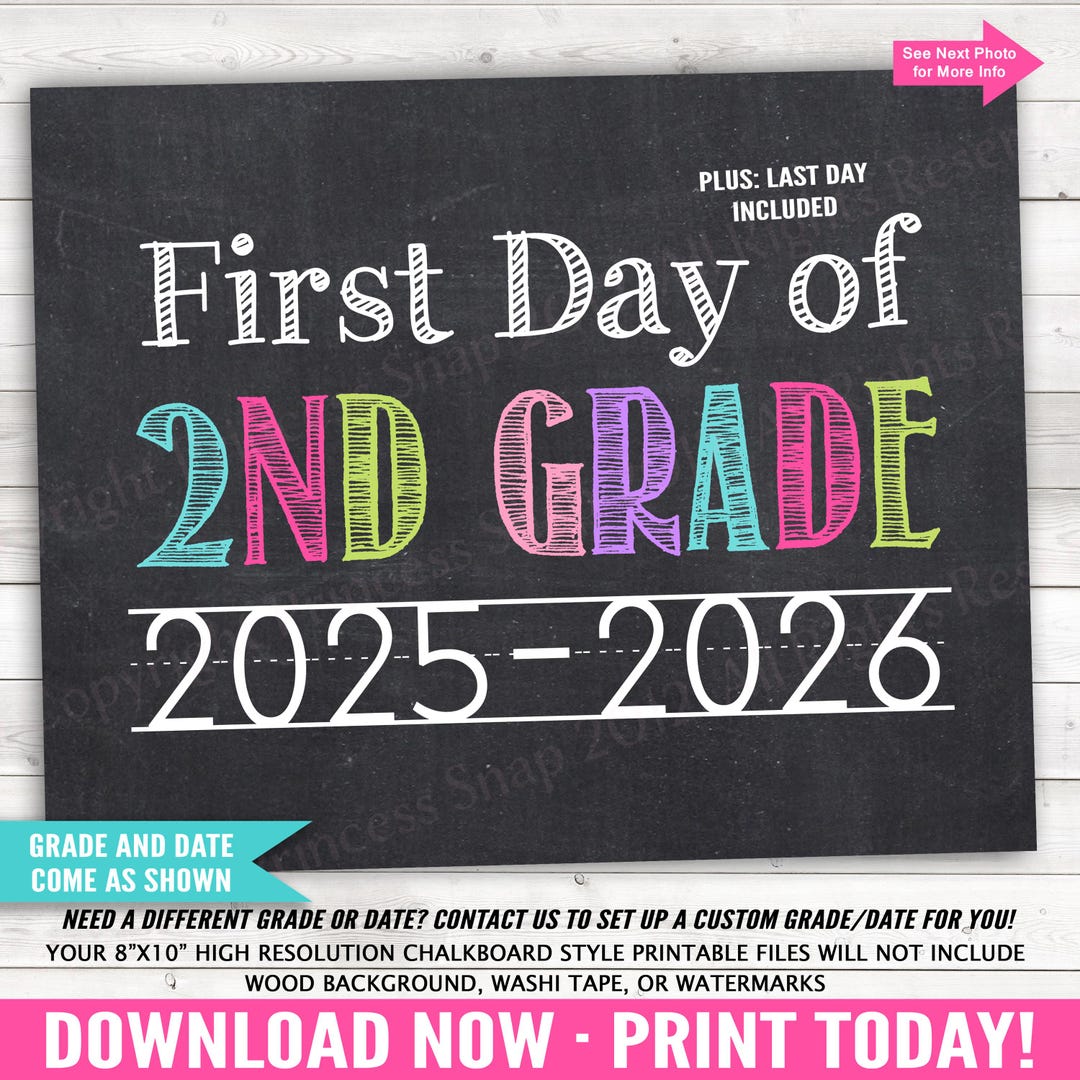 First Day of 2nd Grade, 2025-2026, Second Grade Photo Prop, Pink Teal ...