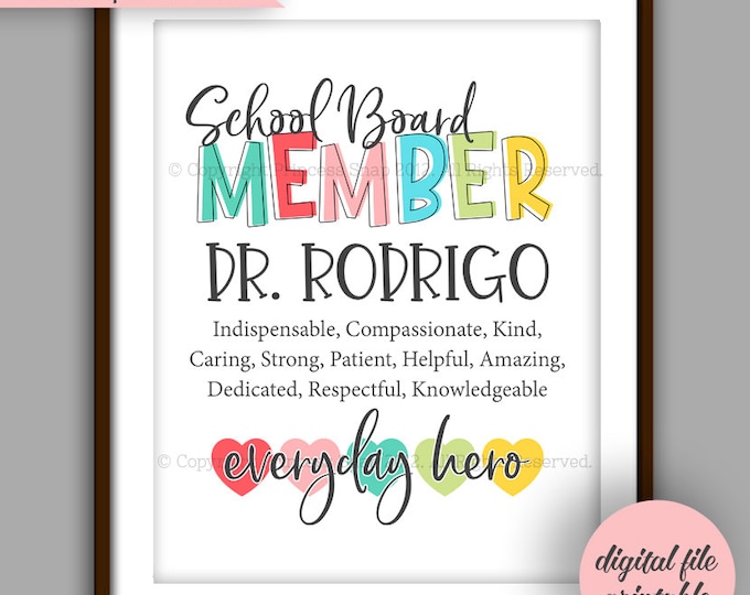 School Board Member Gift, Volunteer Gift, School Board Member Thank You ...