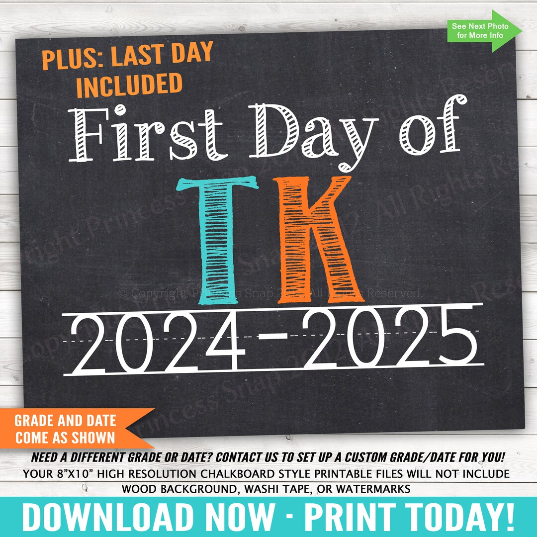 First Day of TK, 2024-2025 Photo, Blue Orange, First Day Transitional ...
