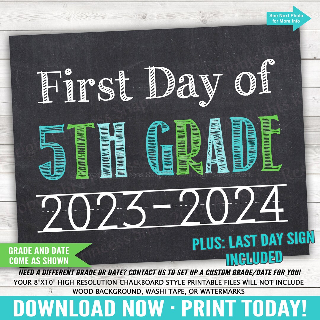 First Day of 5th Grade 2023-2024 Photo Prop Blue and Green - Etsy Hong Kong