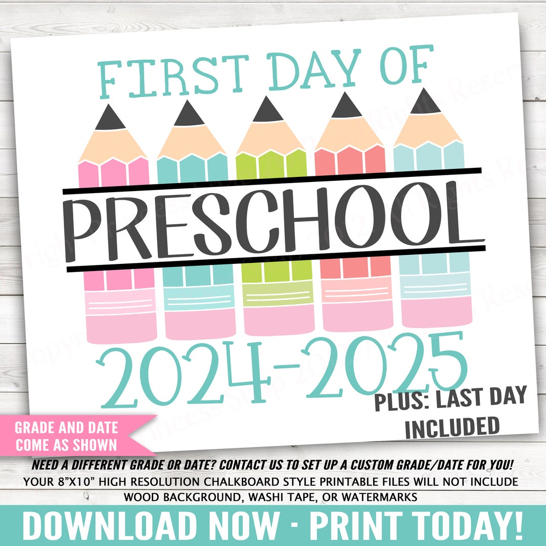 Teal Pencil First Day of Preschool, 2024-2025 Preschool Photo Prop ...