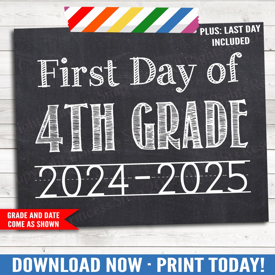 First and Last Day of 4th Grade, 2024-2025, Photo Prop, White on ...