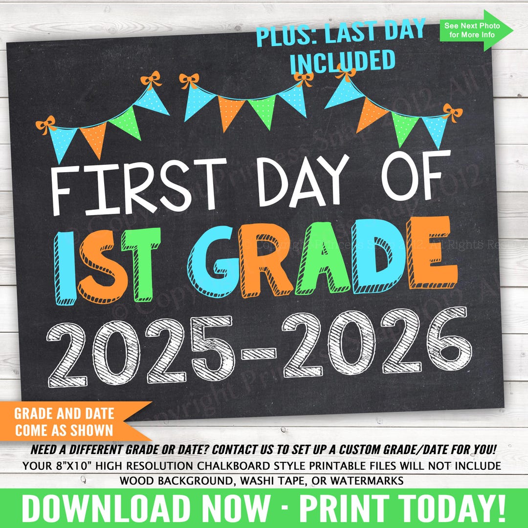 First and Last Day of 1st Grade, 2025-2026 1st Day School, Green Orange ...