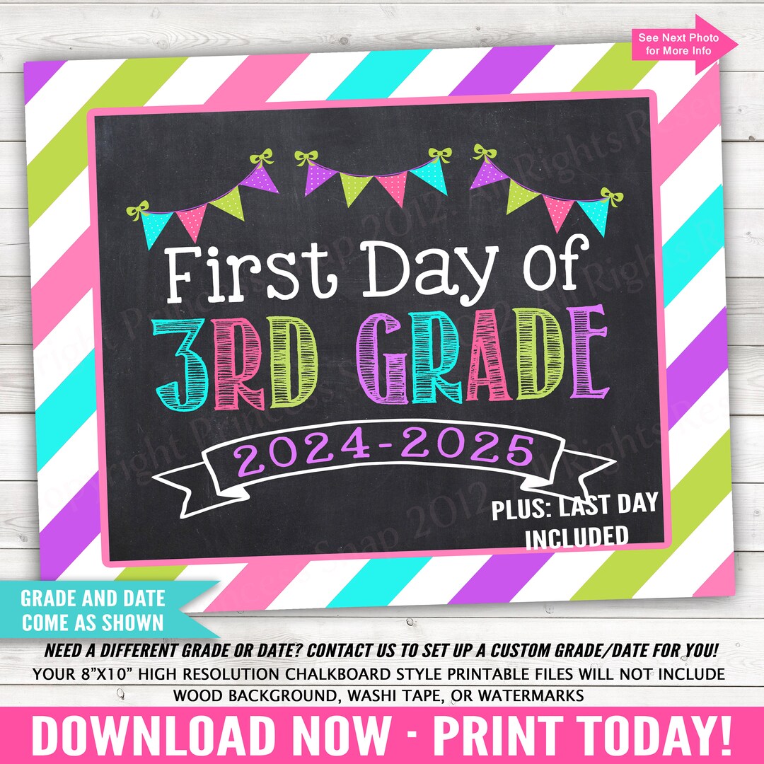 First and Last Day of 3rd Grade, 2024-2025 1st Day Third Grade, Striped ...