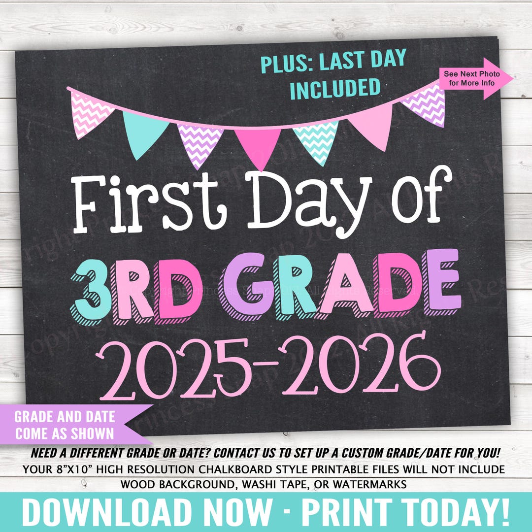 Pastel Pink Purple Teal First Last Day of 3rd Grade 2025-2026 1st Day ...