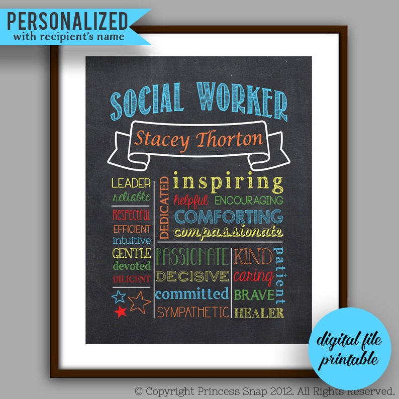Social Worker Gift Color Social Worker Chalkboard Printable - Etsy