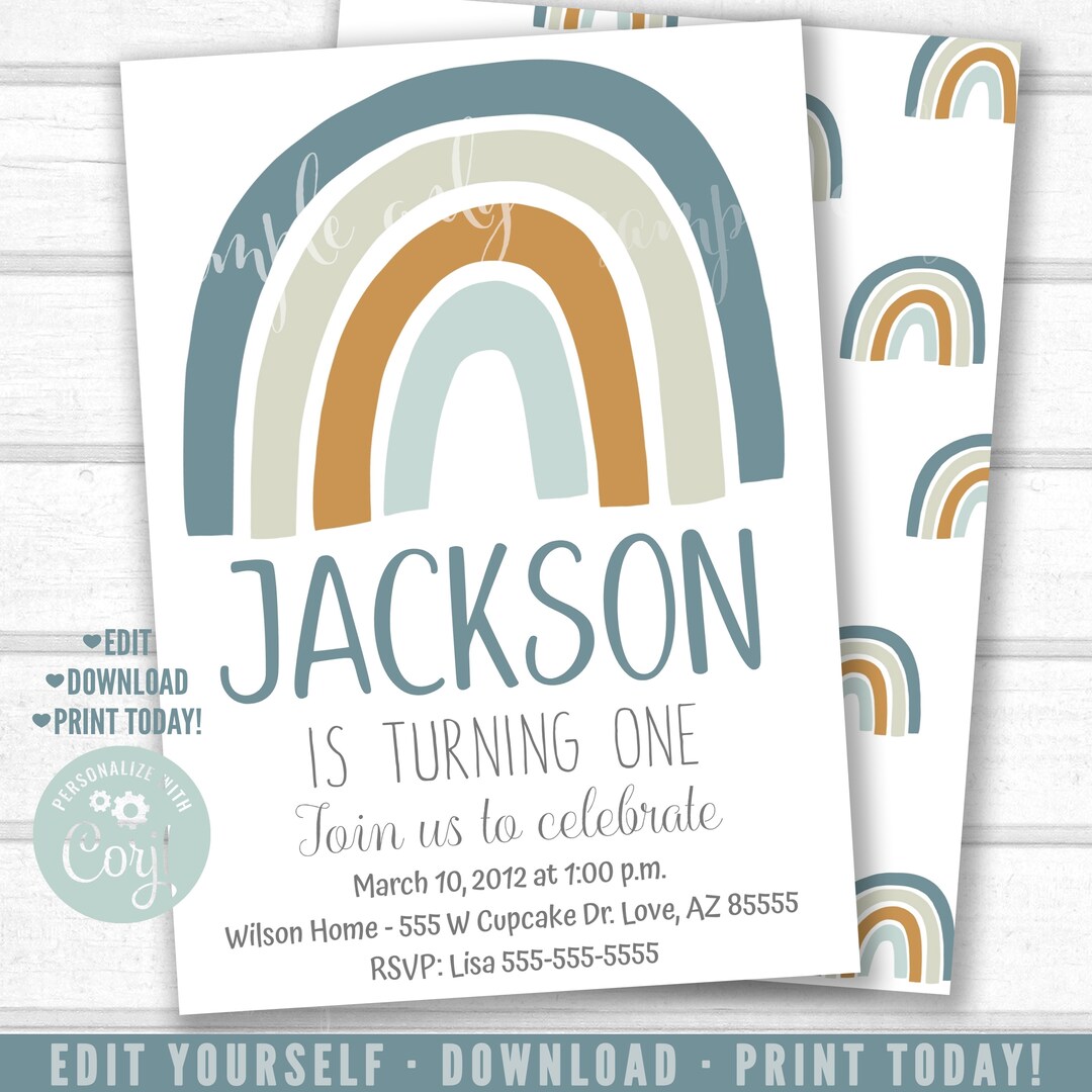 DIY Rainbow Invitation, Bohemian Rainbow Party Invitation, Blues ...