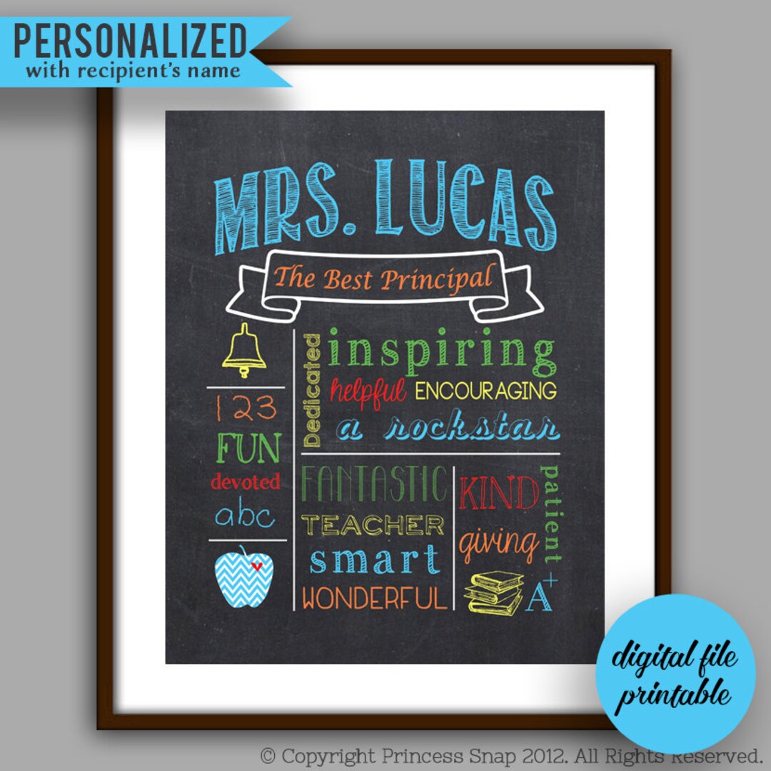Principal Gift, Principal Chalkboard Style Printable, Customized ...