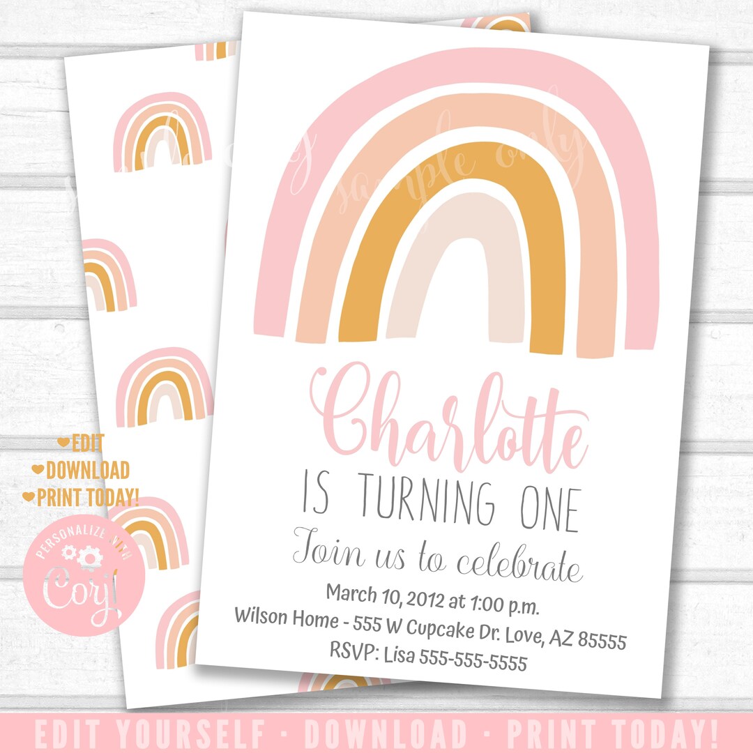 DIY Rainbow Invitation, Bohemian Rainbow Party Invitation, Vintage ...