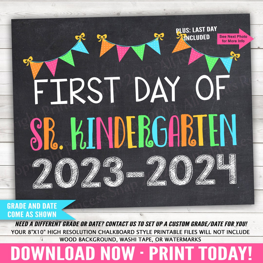 First Day of Sr. Kindergarten, 2024-2025 School Photo Prop, Pink ...