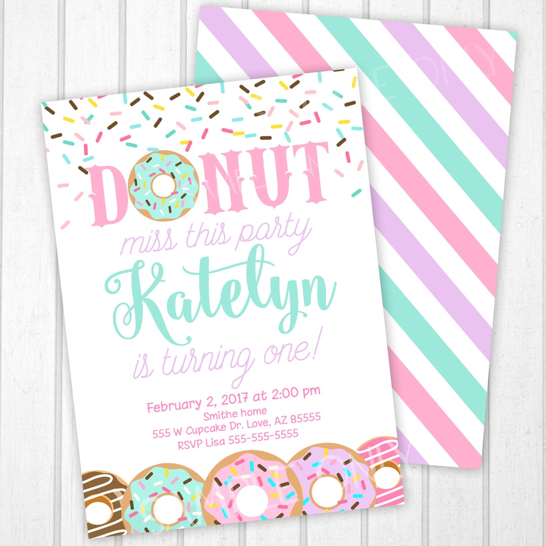 Donut Invitation, Donut Birthday Invite, Pastel Rainbow Invitation ...