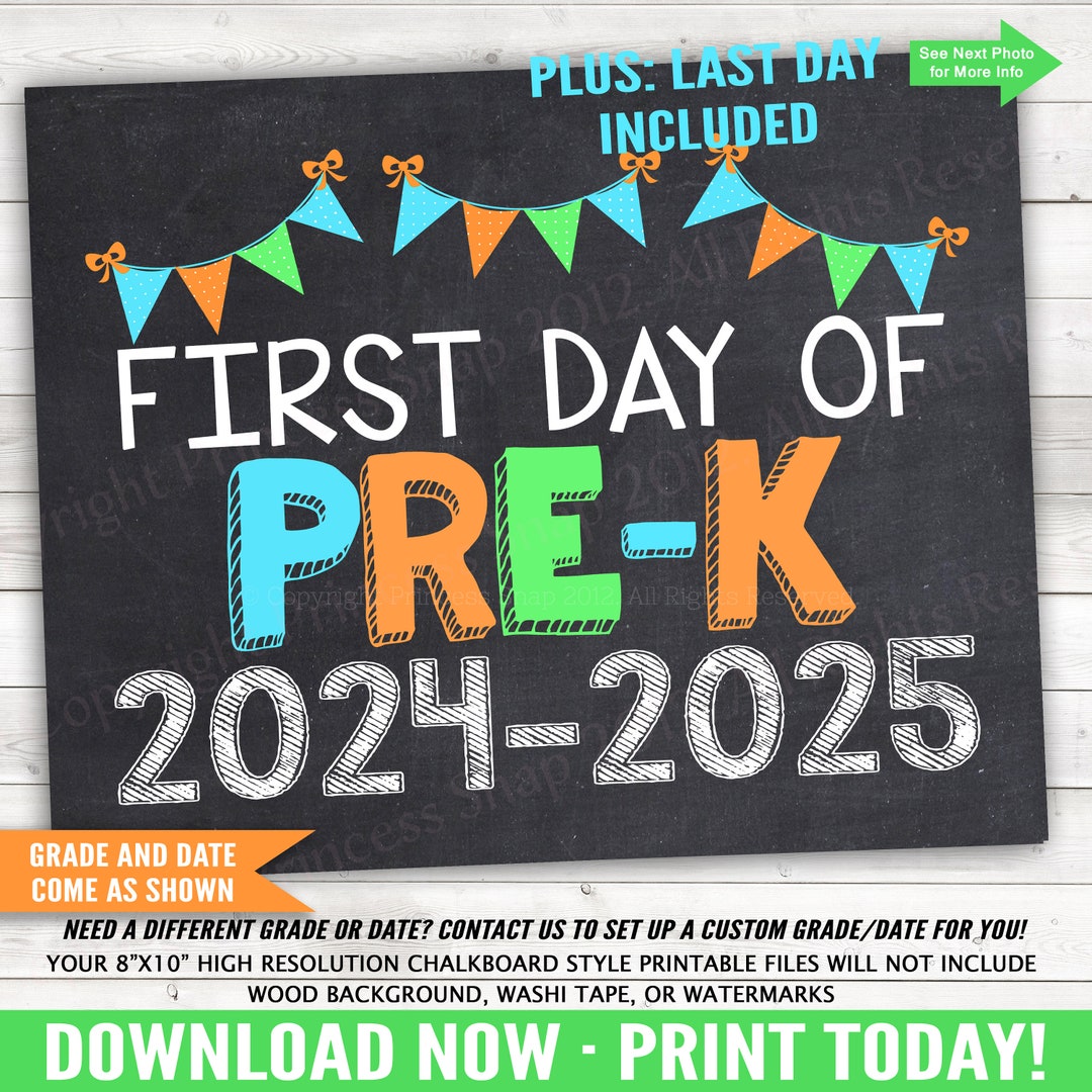 First and Last Day of Pre-K, 2024-2025 1st Day School, Green Orange ...