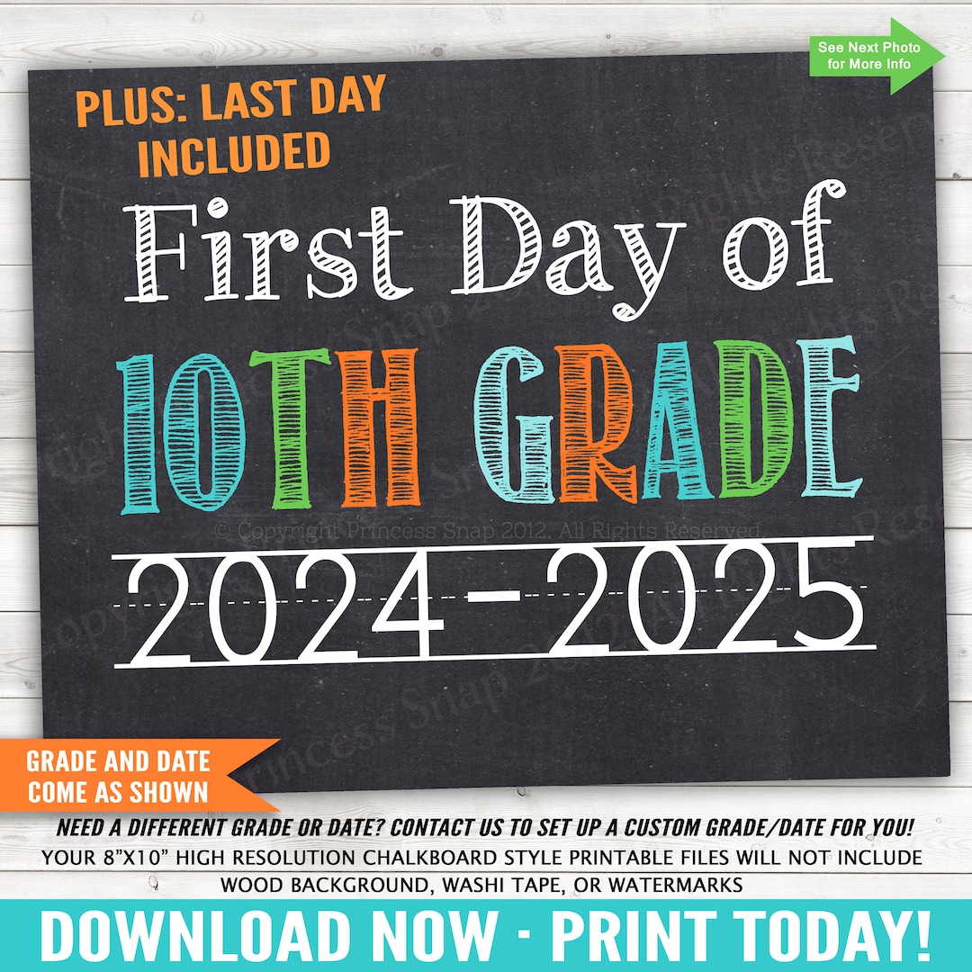First and Last Day of 10th Grade, Blue Green Orange 2024-2025 First Day ...
