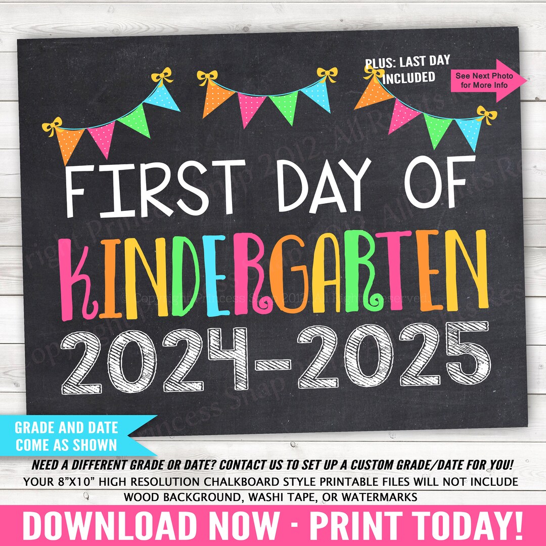 First and Last Day of Kindergarten, 2024-2025 Kinder Photo Prop, Pink ...
