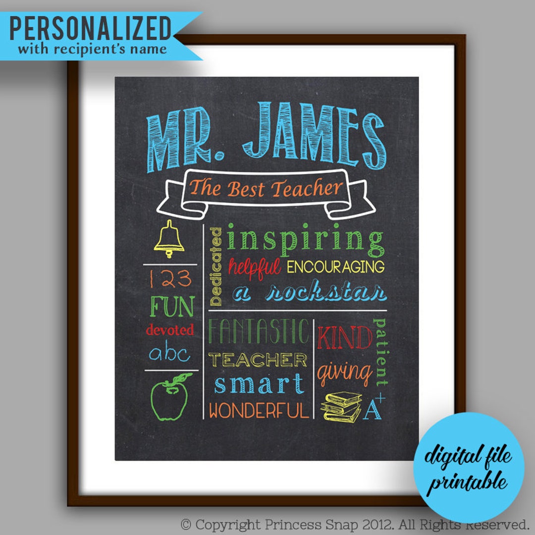 Teacher Gift - "the Best Teacher" Chalkboard Style Printable Digital ...