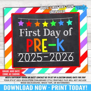 First and Last Day of Pre-k, 2025-2026, Prek Photo Prop, Rainbow First ...