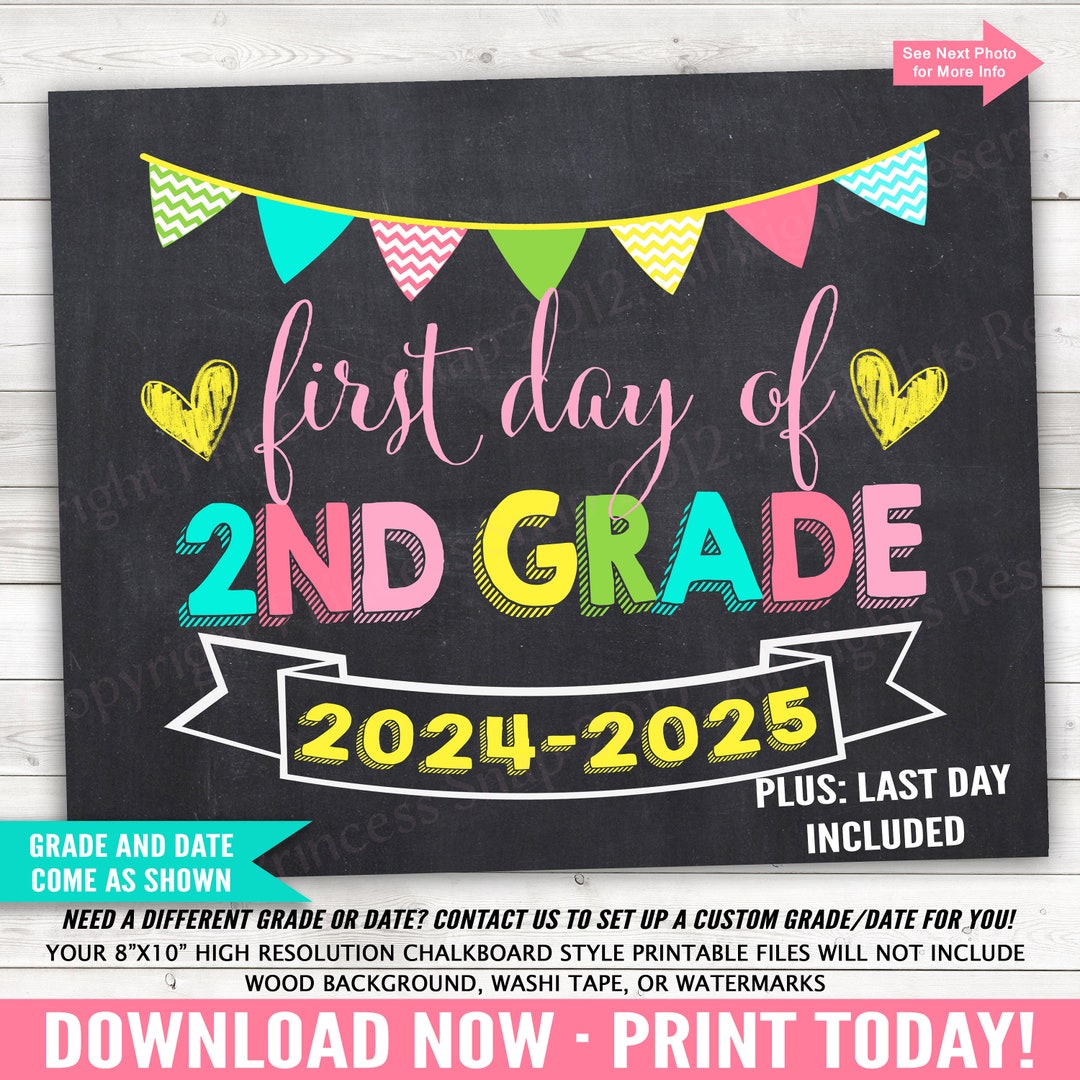 First and Last Day of 2nd Grade, 2024-2025, Yellow Pink Teal First Day ...