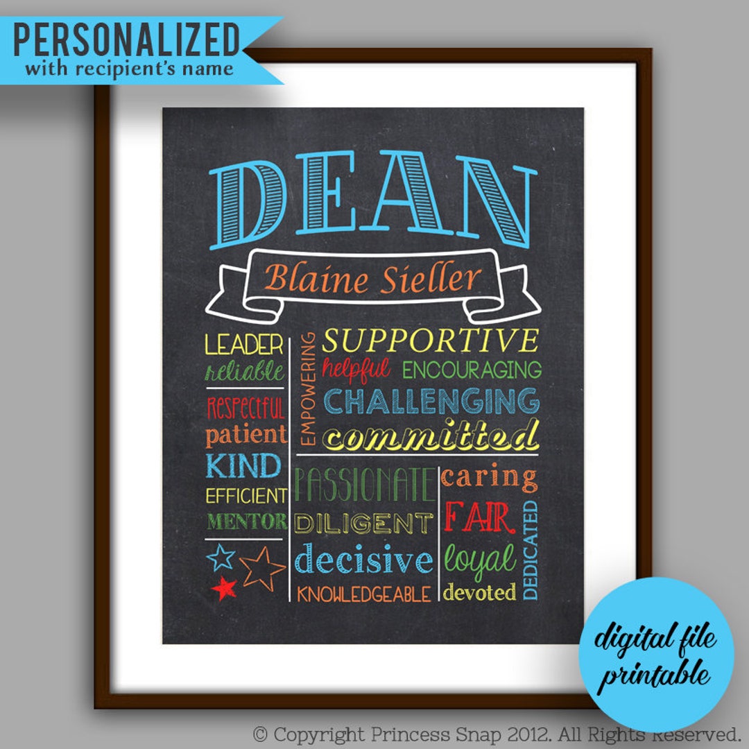 Dean Gift, Dean Chalkboard Printable, Dean Christmas, Digital File 8x10 ...