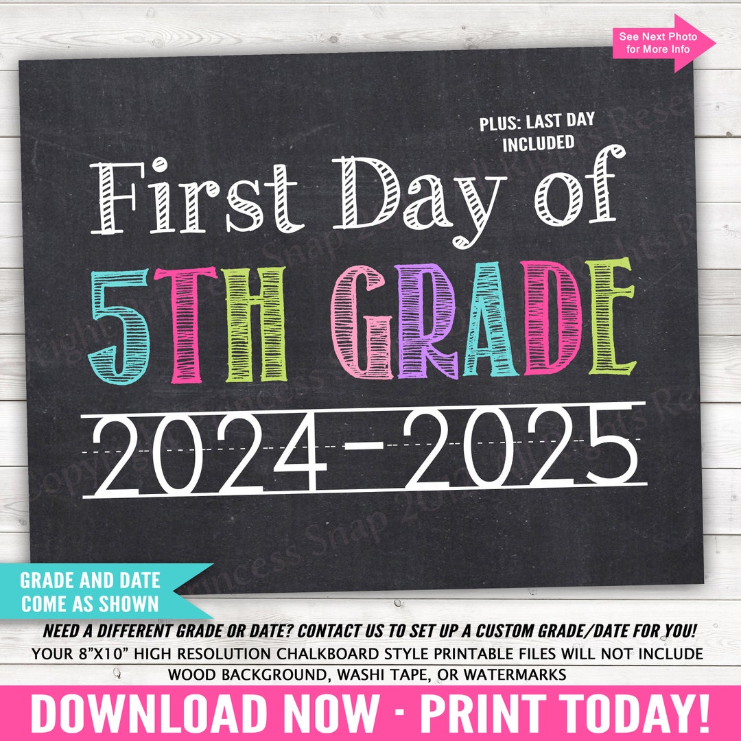 First and Last Day of 5th Grade, 2024-2025, 5th Grade Photo Prop, Pink ...