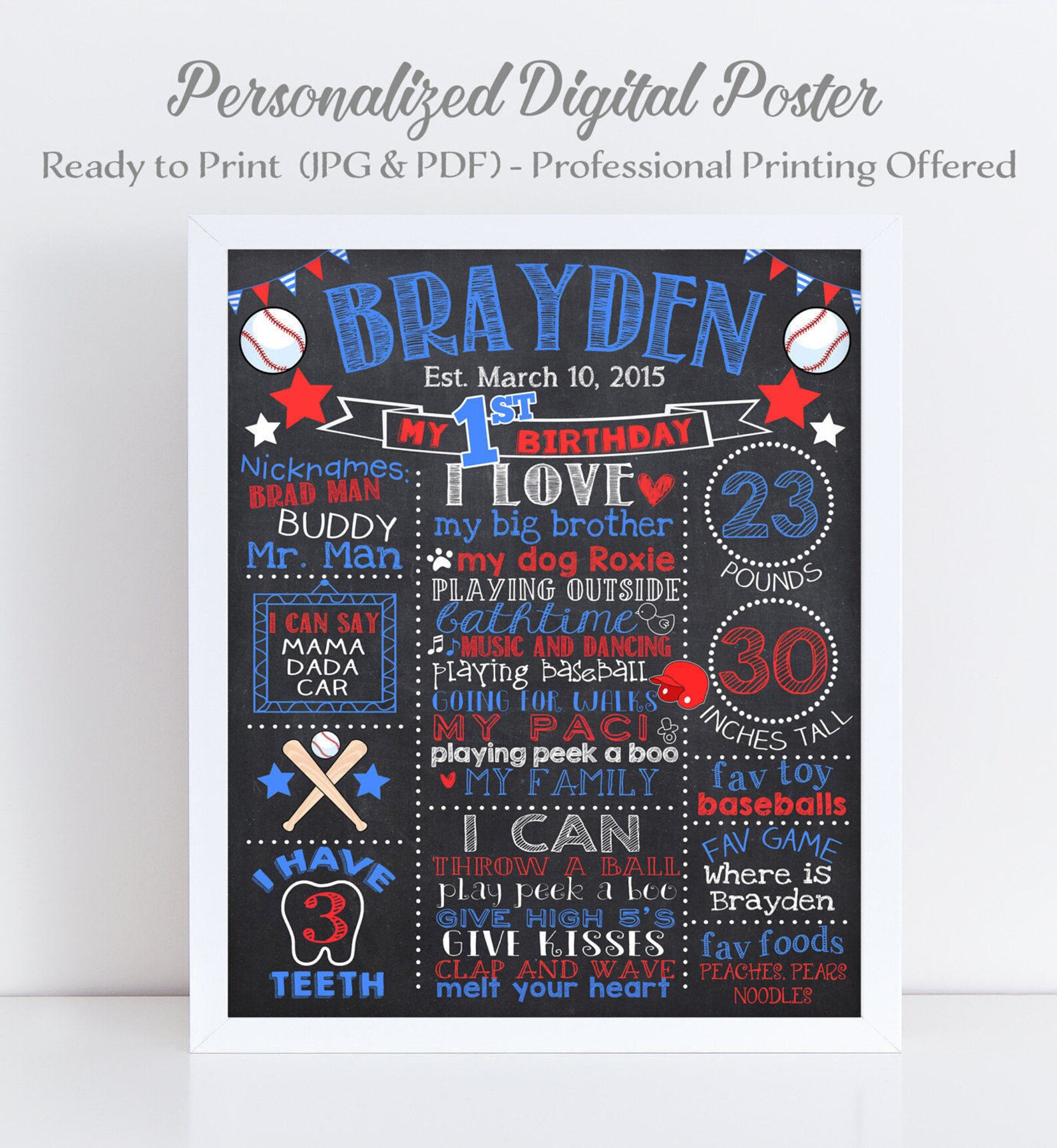 Sports First Birthday Chalkboard Poster Baseball Football | Etsy