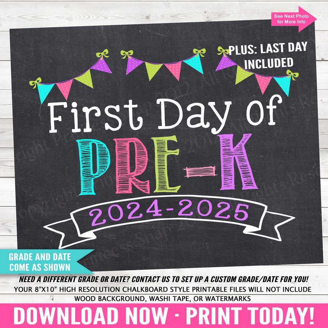 First and Last Day of Pre-k, 2024-2025, Prek Photo Prop, Pink Teal ...