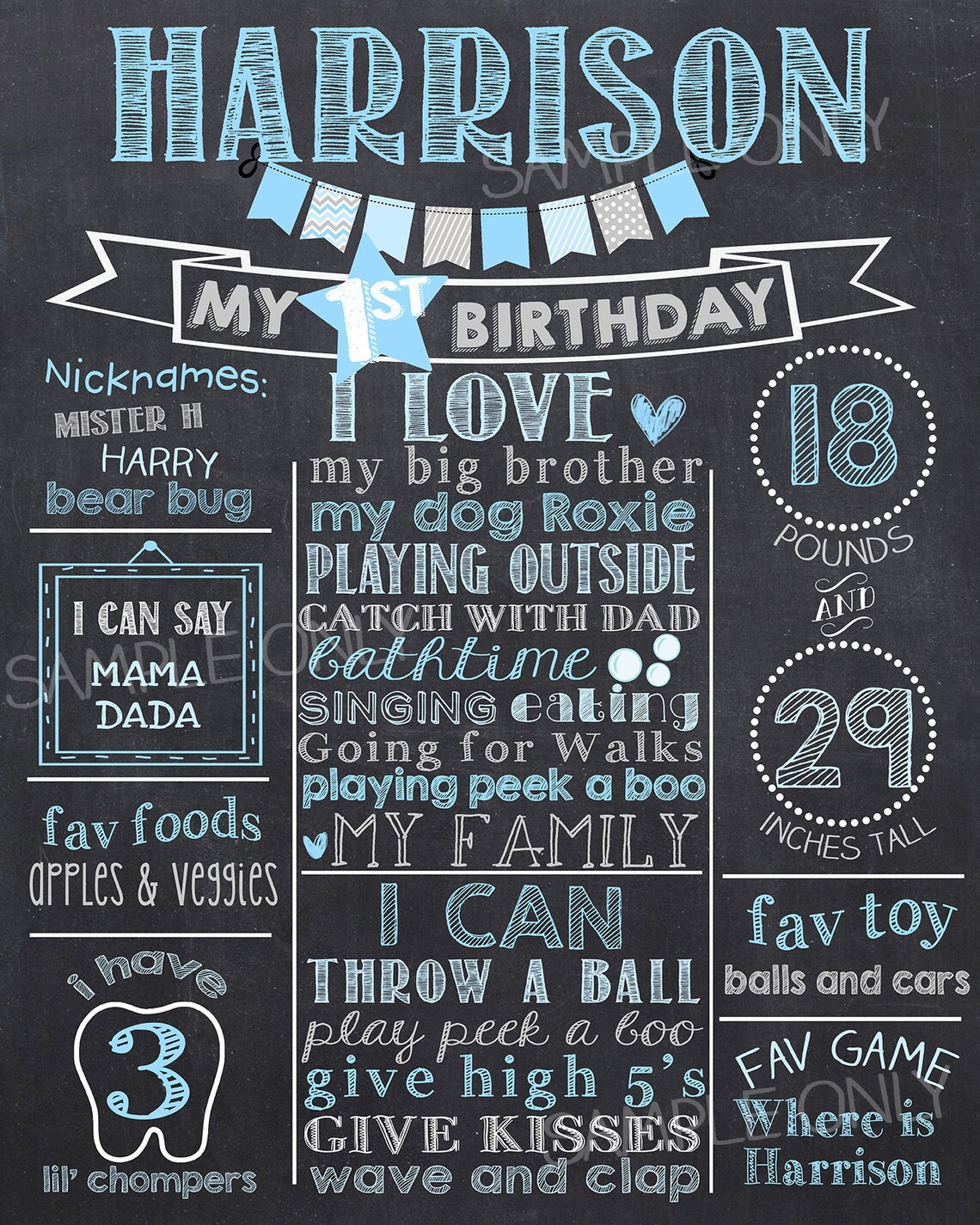 First Birthday Chalkboard Blue Grey 1st Birthday Chalkboard - Etsy ...