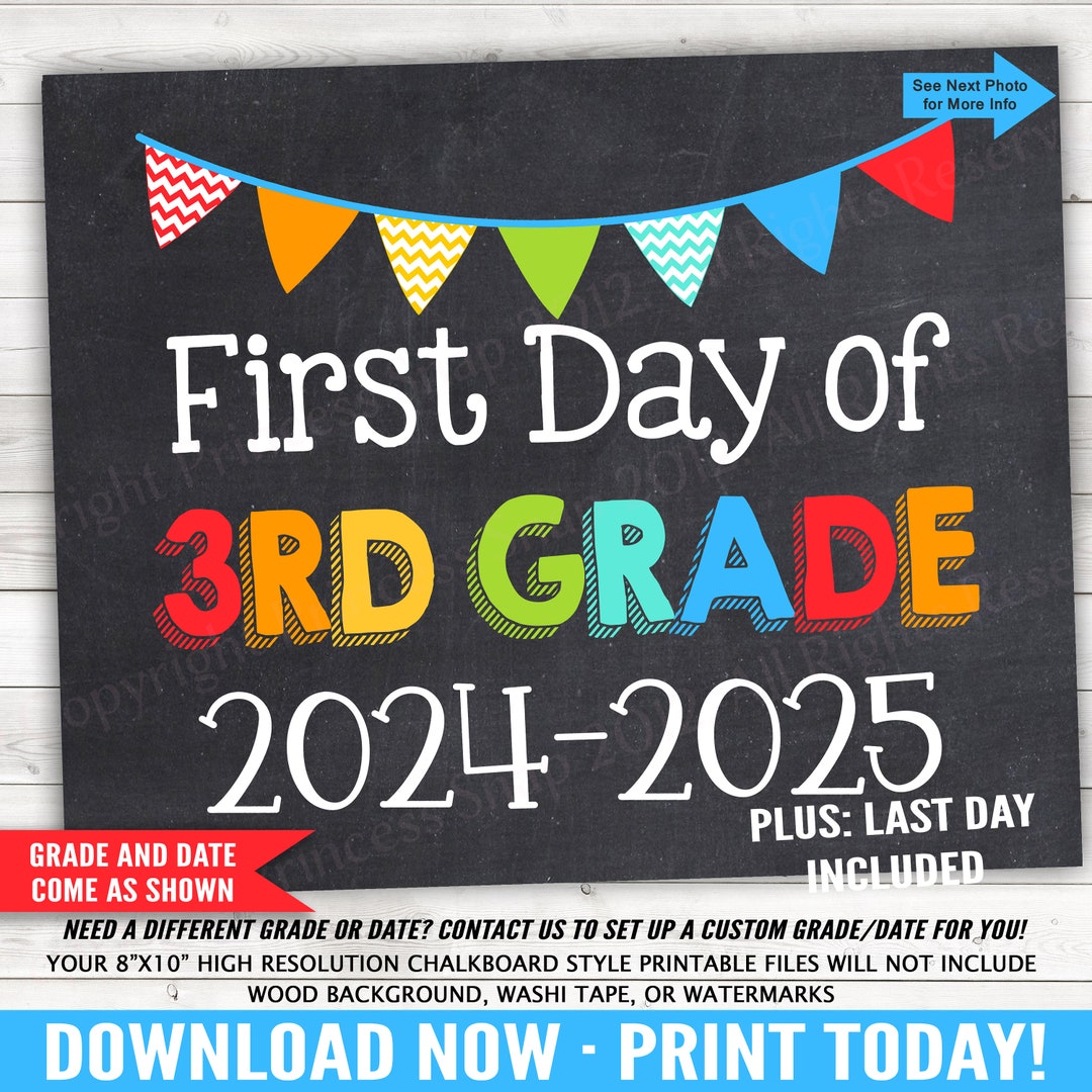 First and Last Day of 3rd Grade, 2024-2025 School Photo Prop, Rainbow ...