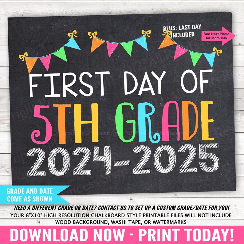 First and Last Day of 5th Grade, 2024-2025 5th Grade Photo Prop, Pink ...