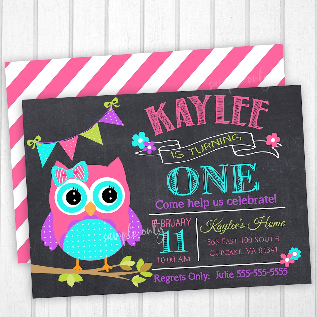 Owl Birthday Party Invitation -5x7 or 4x6 - Pink and Teal Owl Birthday ...