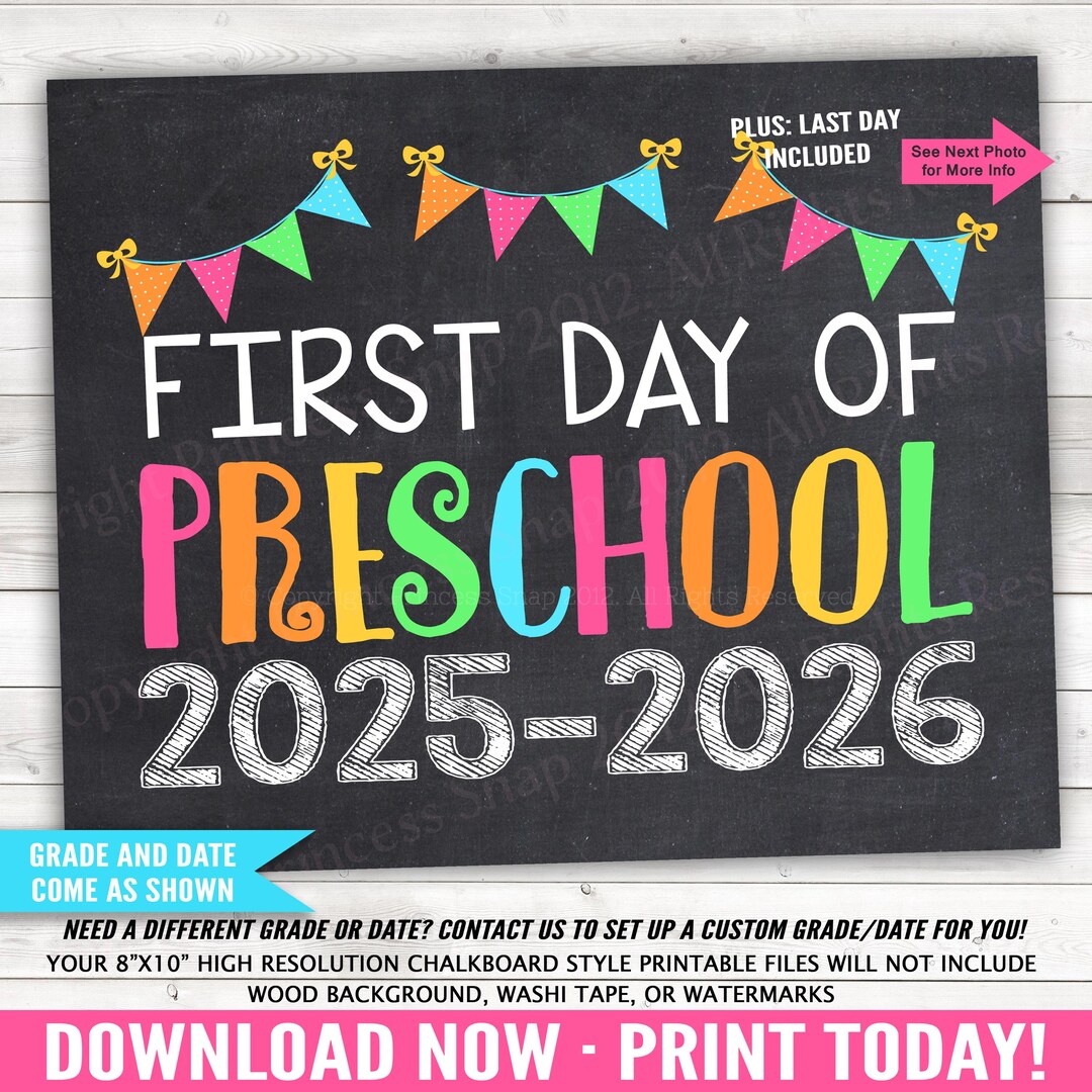 Pink Rainbow First and Last Day of Preschool, 2025-2026 Photo Prop ...