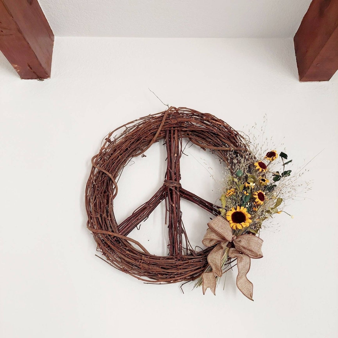 Sunflower Peace Wreath, Hippie Peace Sign Wreath, Door Wreath, Summer ...