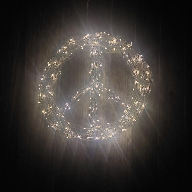 Lighted Peace Sign Wreath: Hippie Bohemian Fairy Lights Decor - for ...