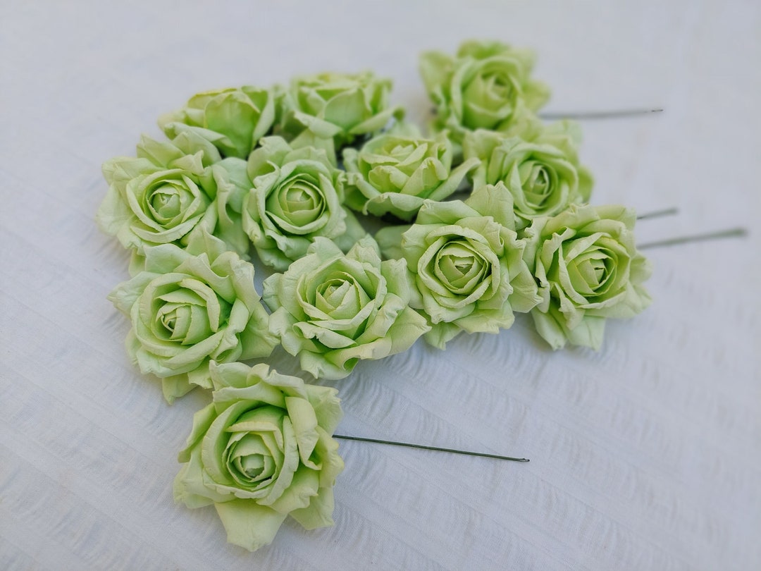 Green Parchment Paper Roses, Light Green Paper Roses, 1 Dozen Roses ...