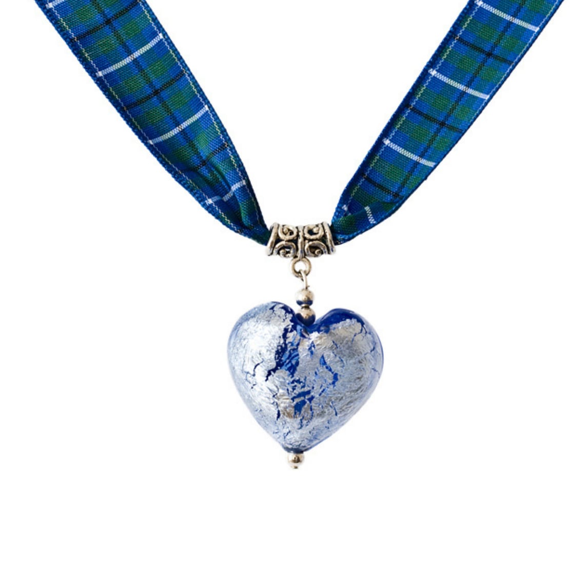 Jewel Heart Necklace on Douglas Tartan Ribbon Scottish Heart - Etsy UK