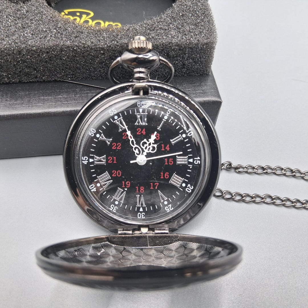 Vintage - Style Black Quartz Pocket Watch Stainless Steel Material ...