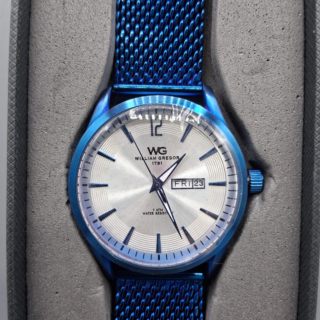 A Blue William Gregor Blue Strap White Dial and Day and Date Display ...